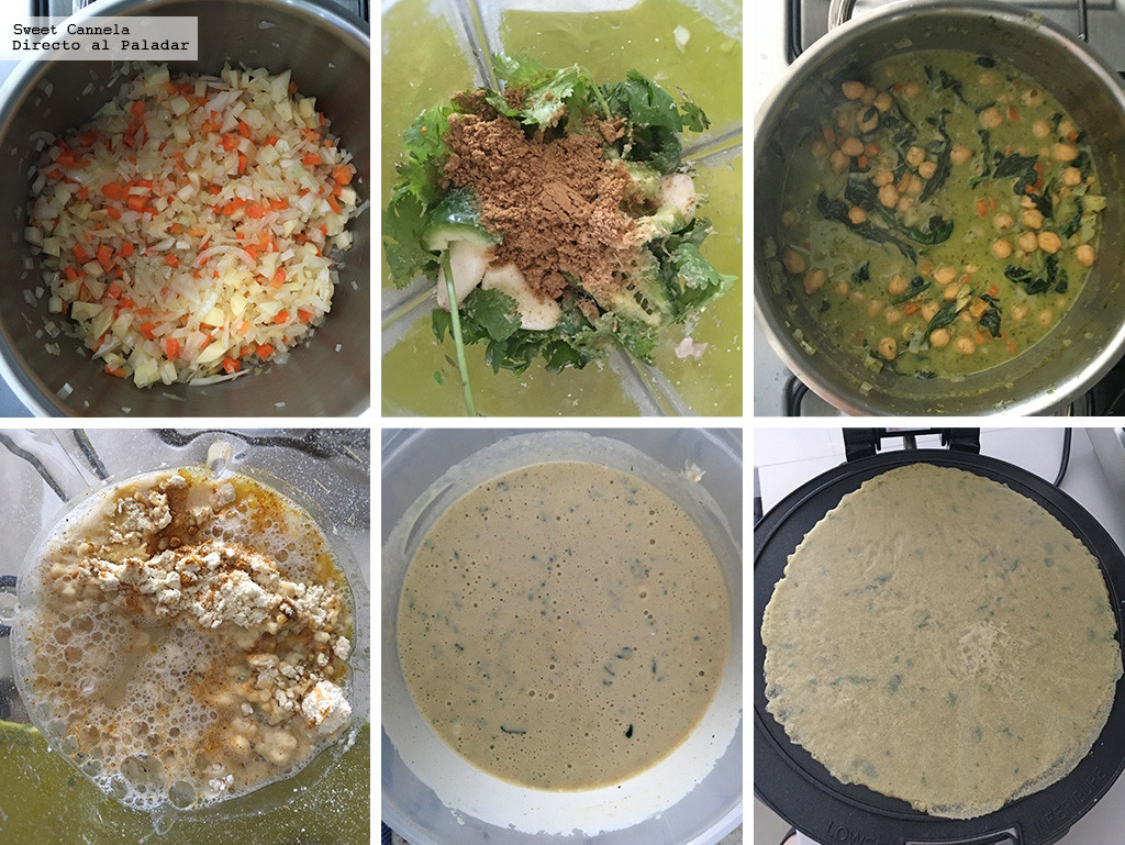 Crepas veganas rellenas de curry verde