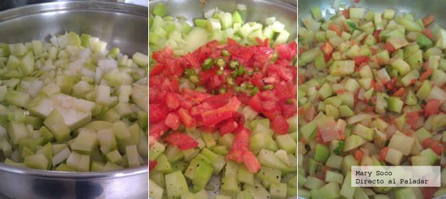 Chayotes a la mexicana. Receta