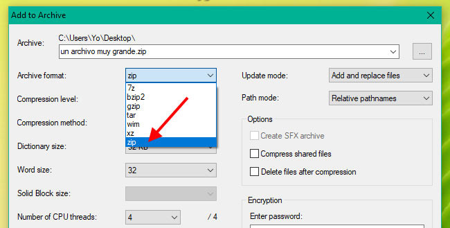 Cómo cortar un archivo grande en varias partes con 7-ZIP
