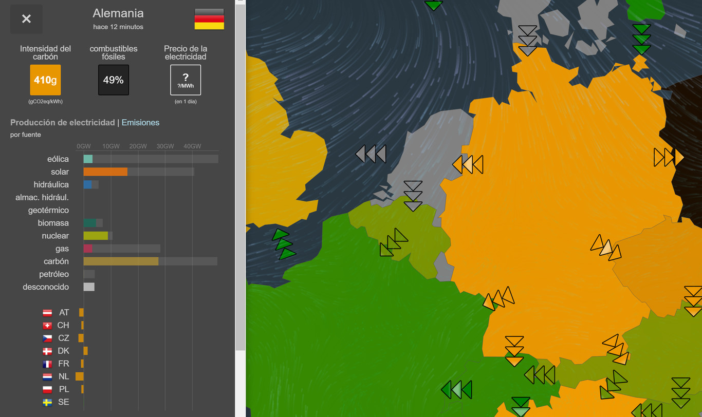 Este cautivador mapa muestra en tiempo real cuánto CO2 está emitiendo cada país en cada momento
