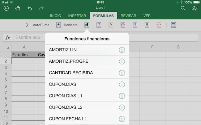 Así es Excel para iPad