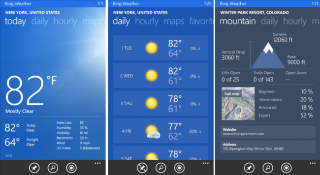 Bing Weather y Bing Sports se actualizan recibiendo algunas novedades
