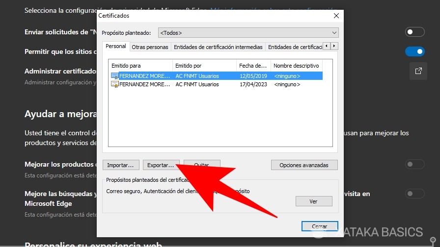 Cómo importar y exportar un certificado digital en Microsoft Edge