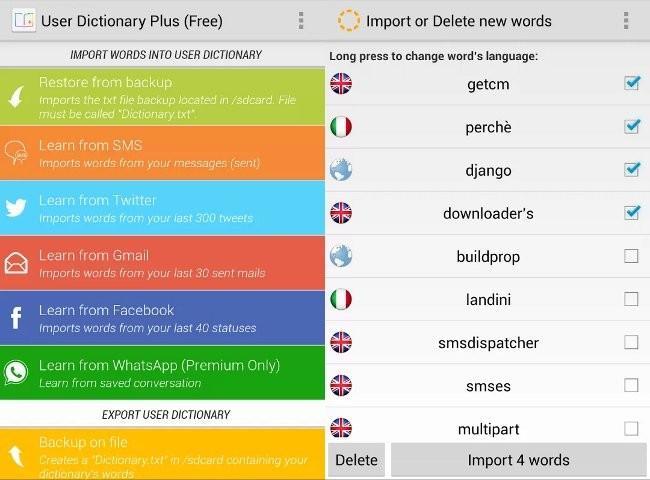 Completa el diccionario del teclado con User Dictionary Plus