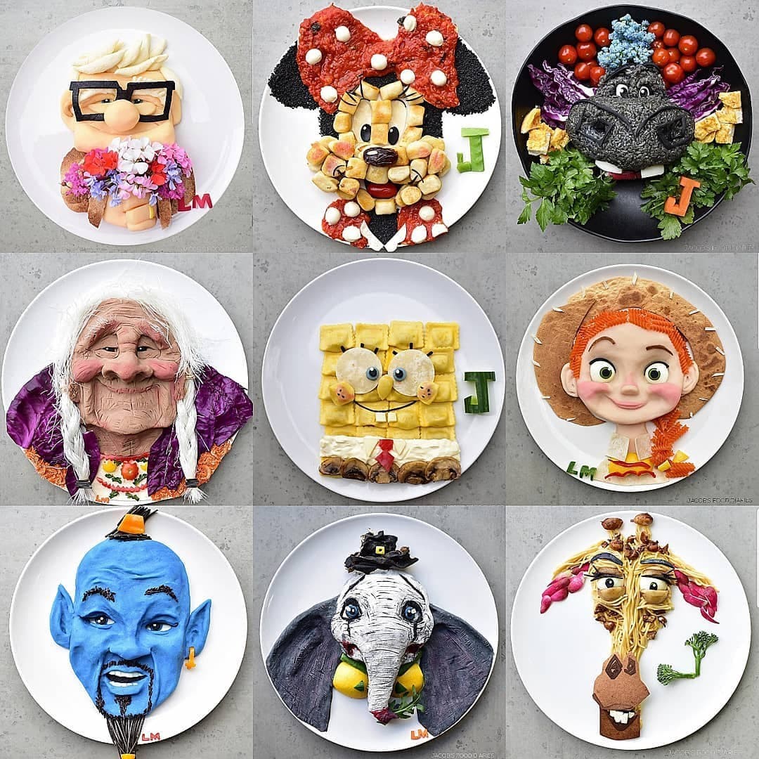 Obras de arte con comida mamá hace comida saludable para sus hijos