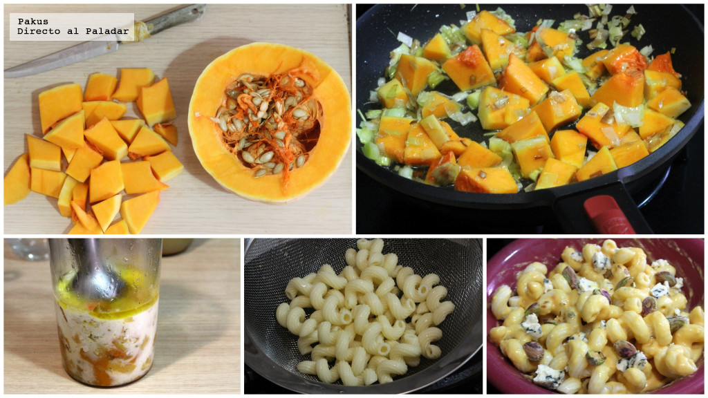 Amorelli con salsa de calabaza, pistachos y queso azul. Receta de pasta