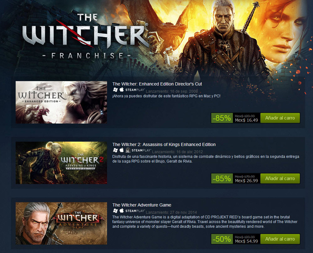 Grandes ofertas en los títulos de The Witcher en Steam; hasta 85% de ...
