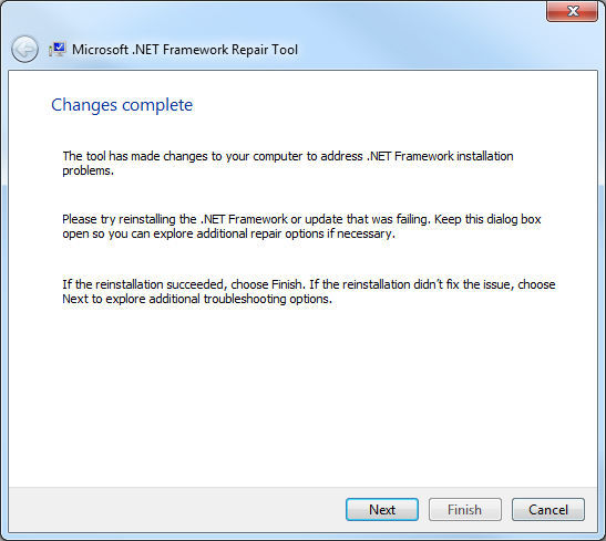 Microsoft .NET Framework Repair Tool 1.0 descripción de la aplicación