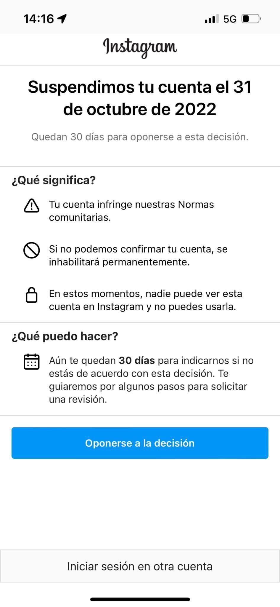 Me han bloqueado la cuenta de Instagram: la red social está ...