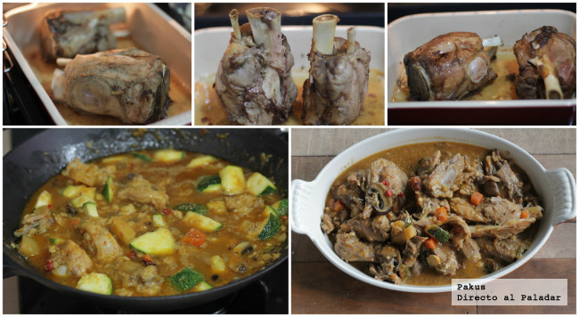 Codillo de cerdo asado y después guisado con hortalizas, receta de ...