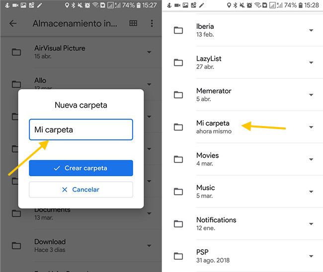 Cómo crear carpetas en Android