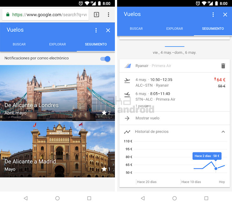 Cómo hacer el seguimiento de precios de un vuelo con Google Flights