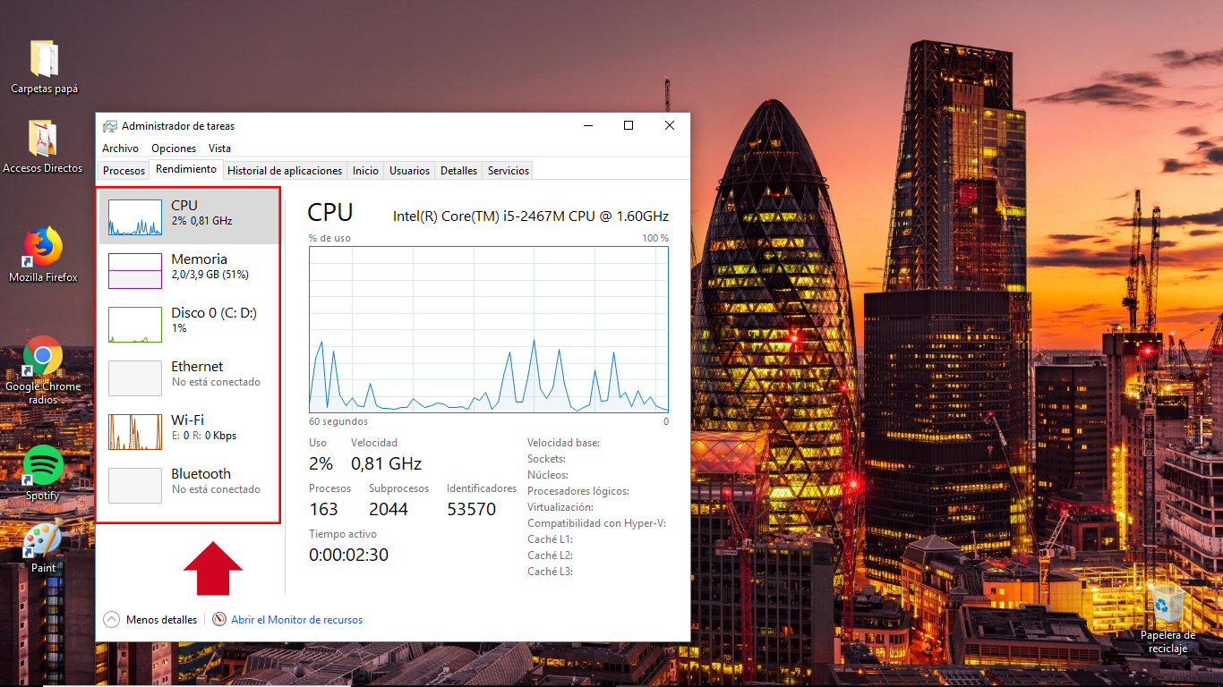 Estas son las opciones y así puedes acceder al monitor que mide la ...