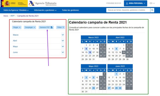 Cómo acceder al calendario de la campaña de la Renta 2021 para bajarlo ...