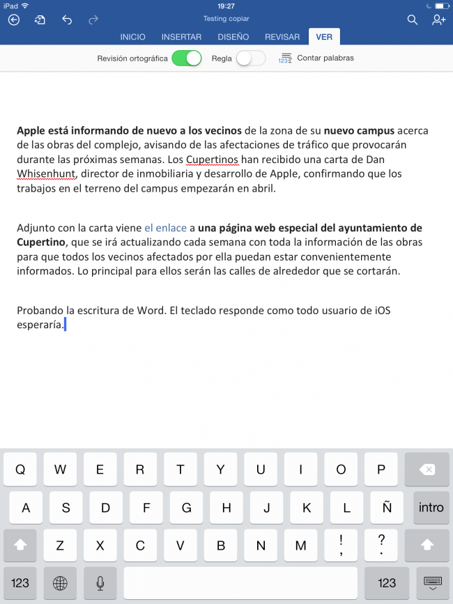 Así es Word para iPad
