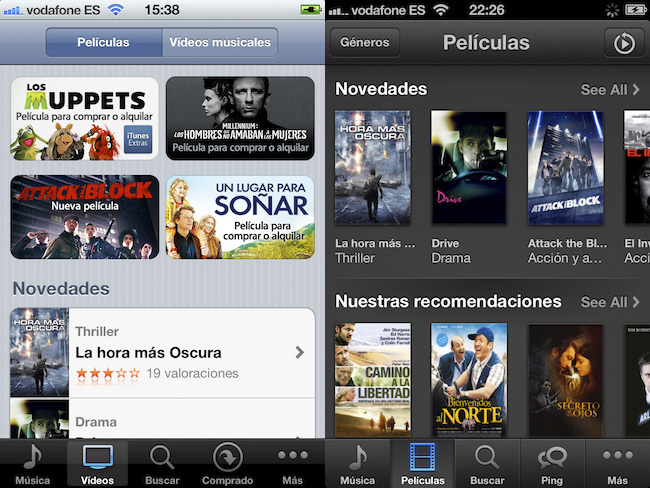 iOS 5 vs. iOS 6 en capturas