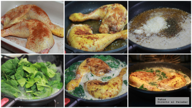 Pollo en salsa cremosa de parmesano y espinacas