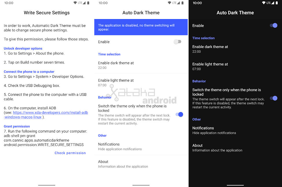 Auto Dark Theme: una aplicación que permite activar automáticamente el tema oscuro de Android 10
