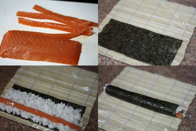 Receta de hosomaki con salmón ahumado, langostinos o nabo encurtido
