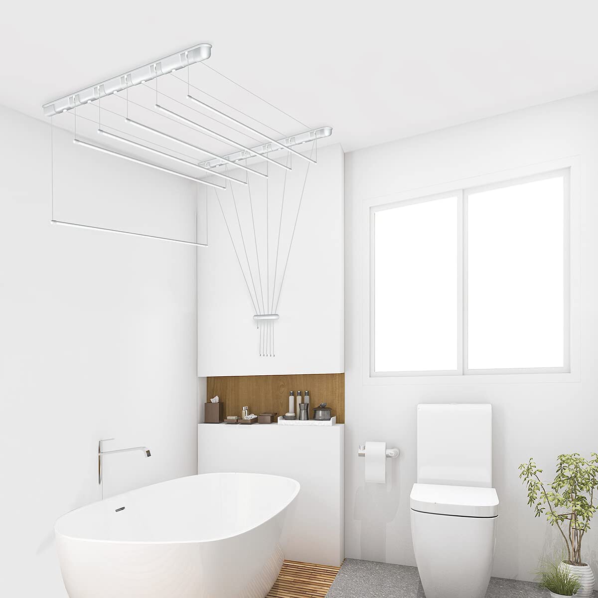 Cinco tendederos de techo, de exterior e interior, para secar la ropa ...