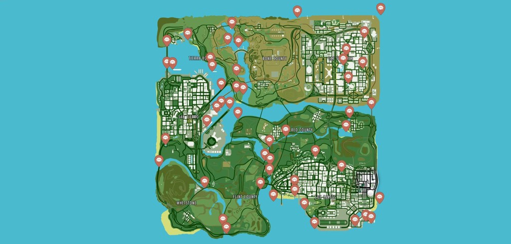 Mapa interactivo de GTA San Andreas, ubicación de todos los coches ...