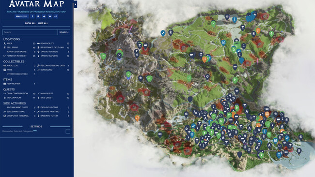 Mapa interactivo de Avatar: Frontiers of Pandora para descubrir cada ...