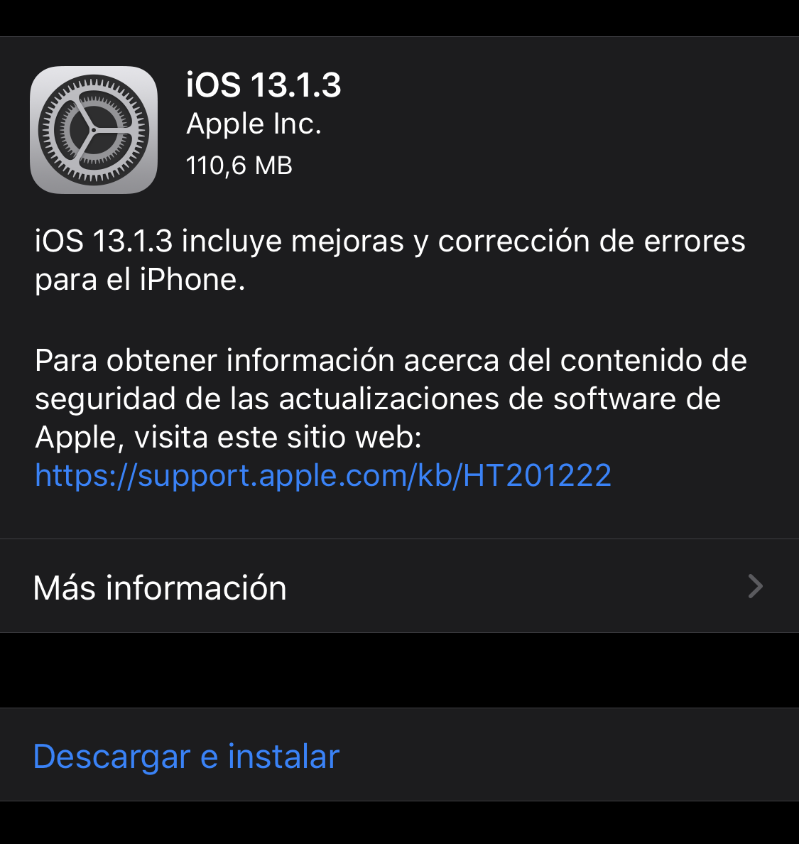 iOS 13: nueva actualización del sistema a la versión 13.1.2