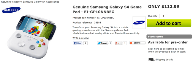 El GamePad del Galaxy S4 aparece disponible para reserva por 113 dólares