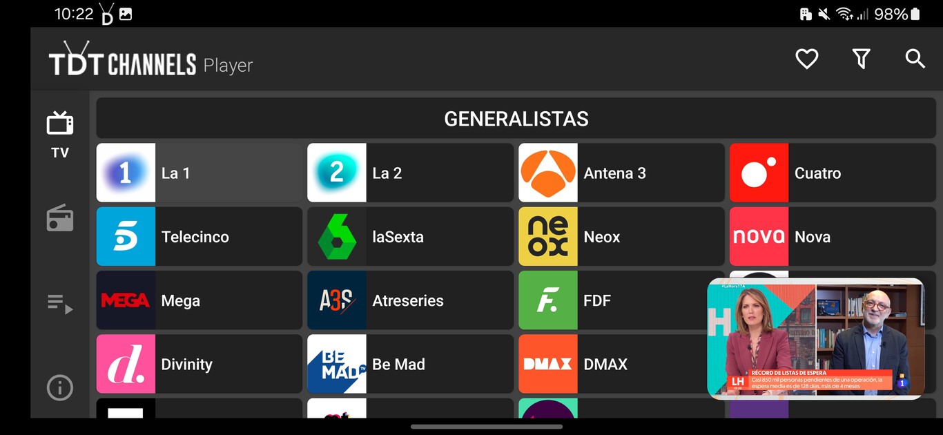 He probado la última versión de TDTChannels en mi tele y en el móvil ...