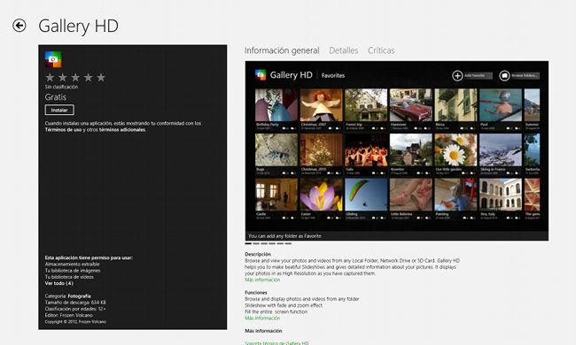 Gallery HD, visor de imágenes con interfaz Modern UI. A fondo