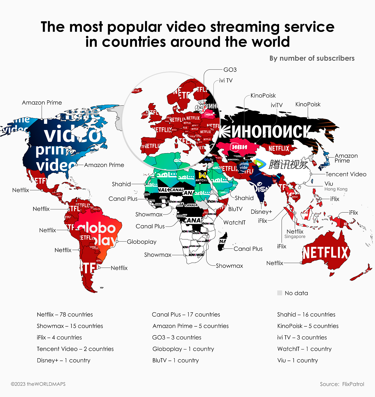 Las plataformas de streaming más populares en cada país del mundo, en un detallado mapa