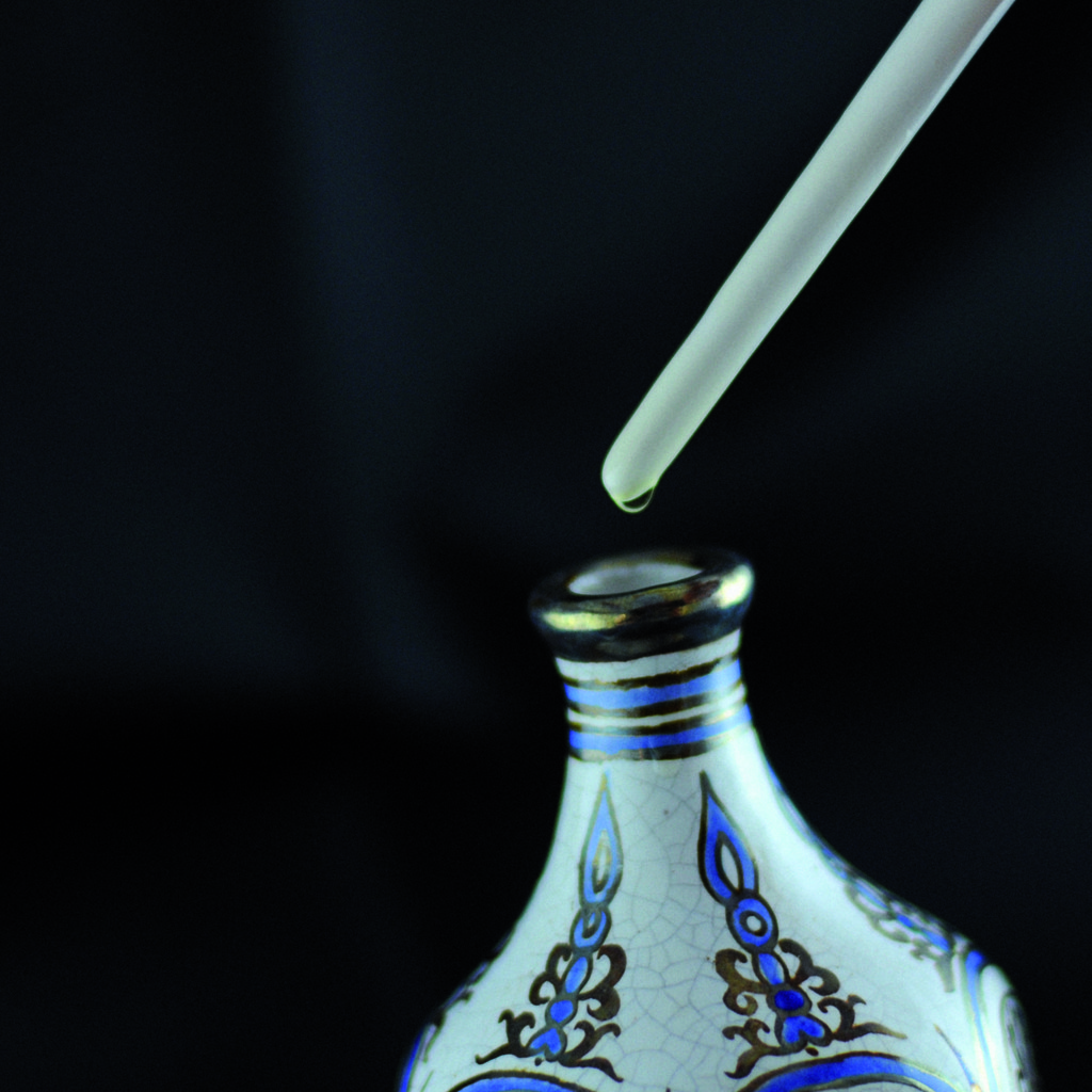 El ánfora de loza dorada de la fragancia Lágrimas de La Alhambra Attar ...