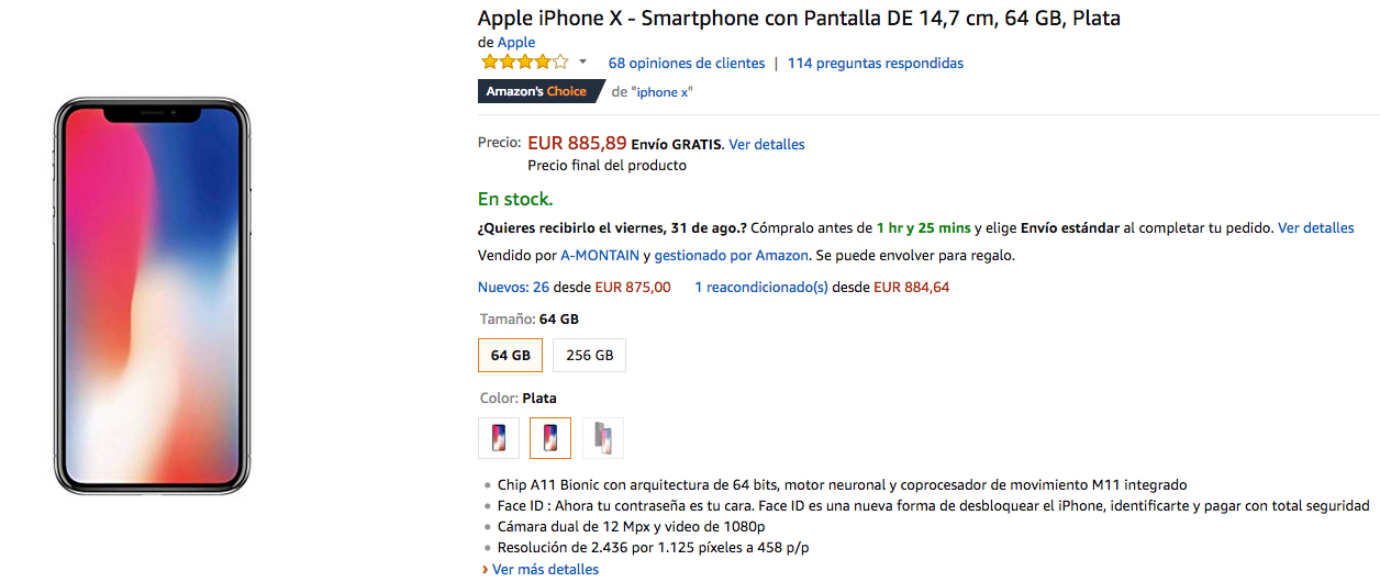 El iPhone X de Apple alcanza su precio mínimo en Amazon: 885 euros y ...
