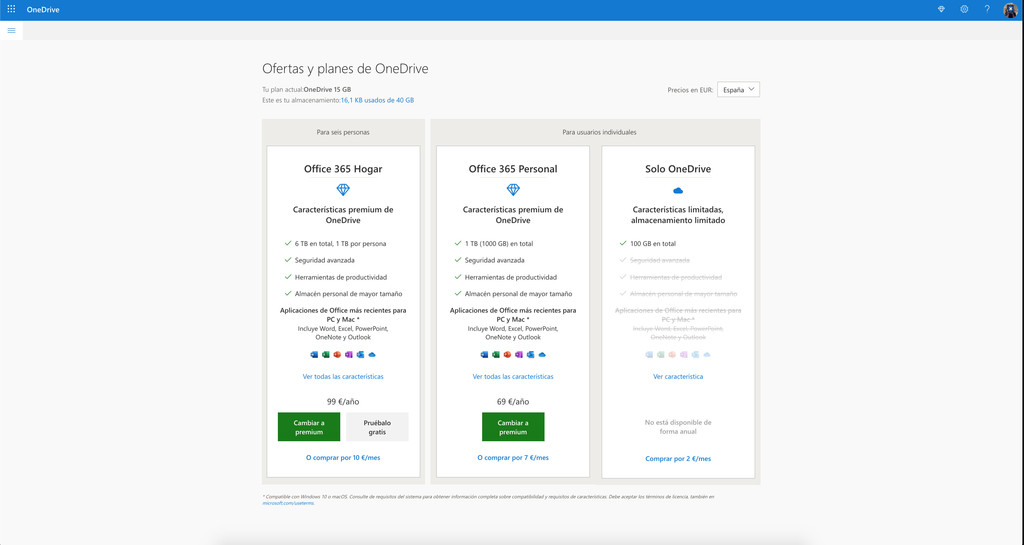 Planes de precios en OneDrive: estas son las opciones y así puedes ...