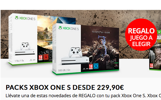 Pack Xbox One S de 500GB + juego extra por 229,90 euros y envío gratis