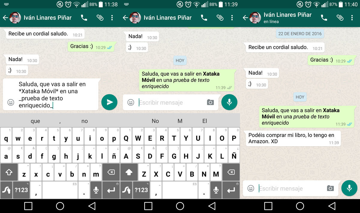 Cómo usar negrita, cursiva, tachado y monoespaciado en WhatsApp