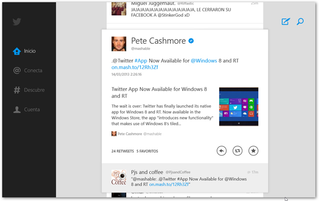 Twitter lanza su aplicación oficial para Windows 8/RT