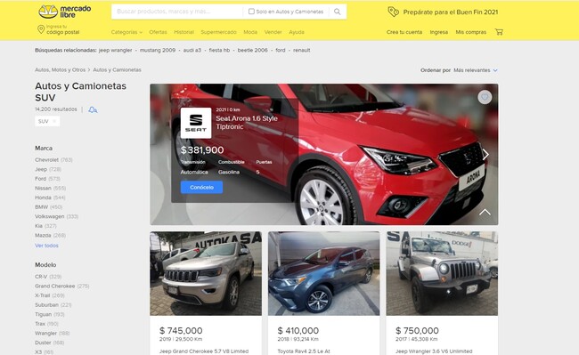 Las SUVs son el vehículo más popular en Mercado Libre; Jeep y Chevrolet ...