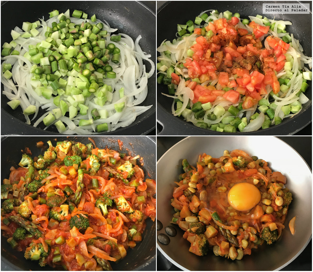 Sartén de verduras y huevo. Receta de cocina fácil, sencilla y deliciosa