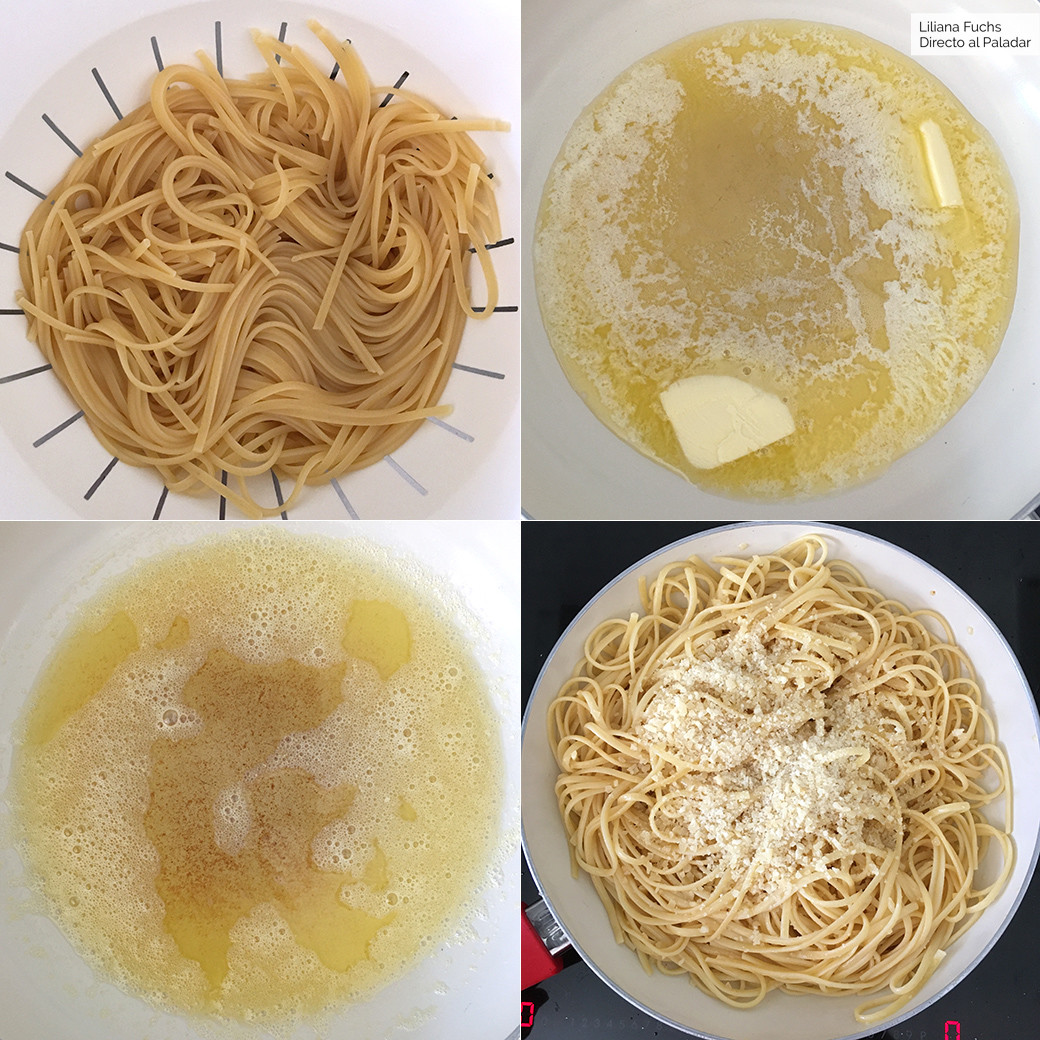 Pasta con mantequilla tostada y queso. Receta de cocina fácil, sencilla ...