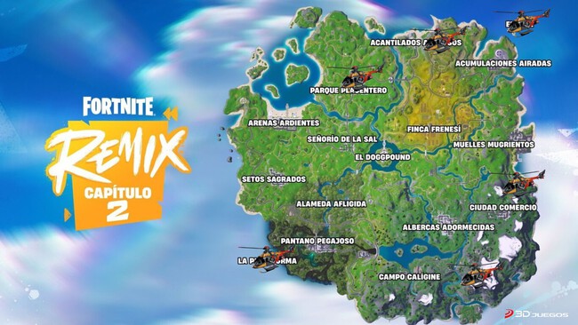 Ubicación de todos los Helicópteros en el mapa de Fortnite Remix ...