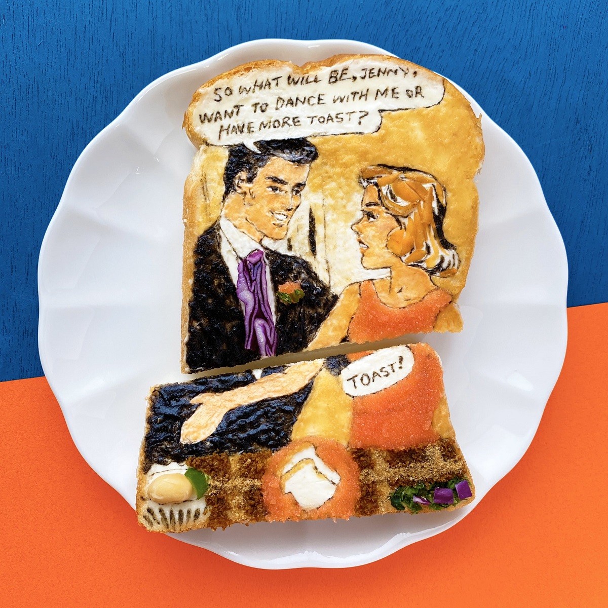 Obras de arte con comida Una artista japonesa pinta en pan tostado