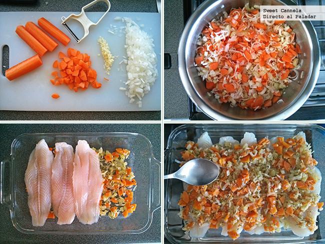 Pescado con verduras y un toque de vino blanco. Receta