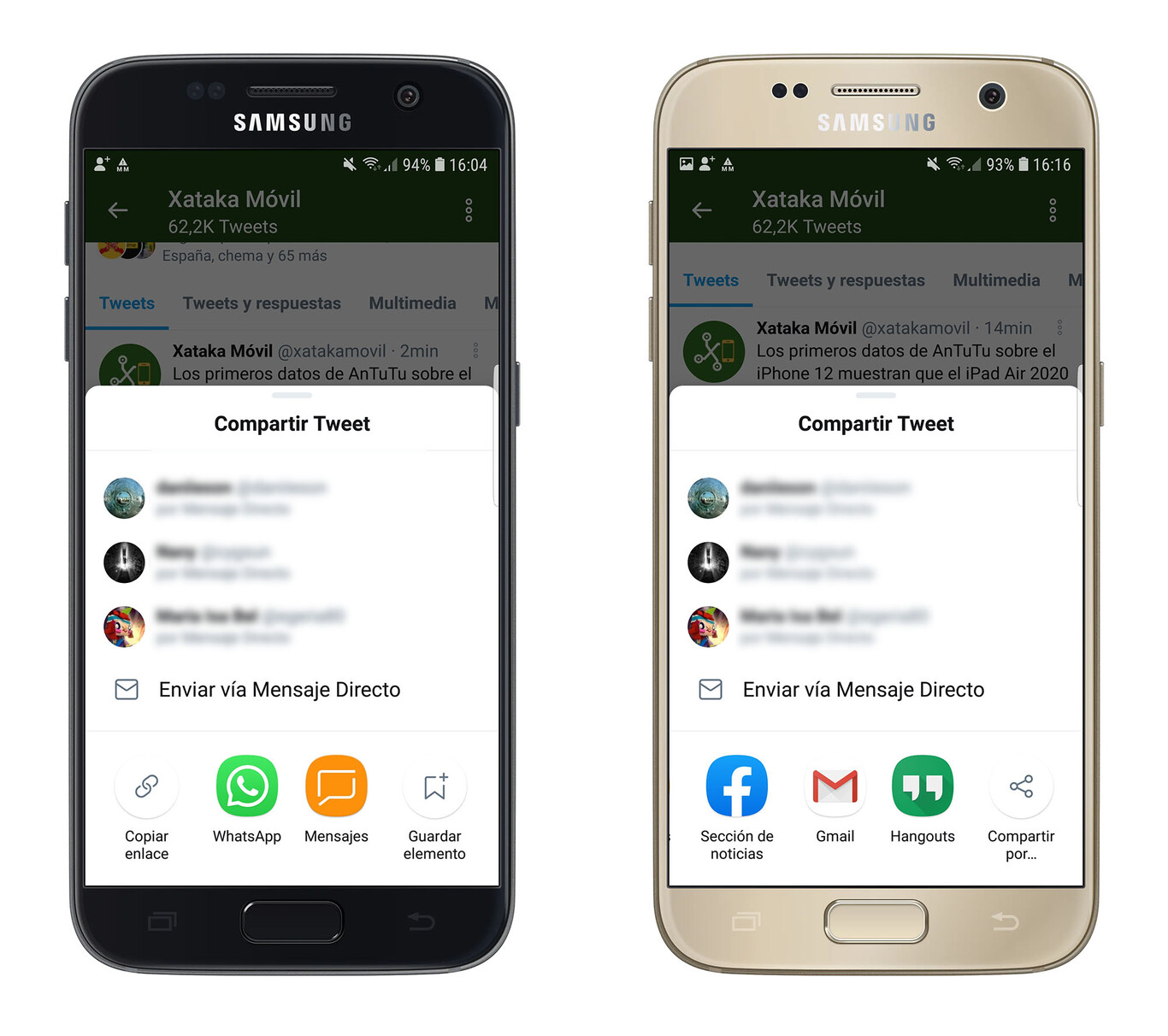 Twitter reorganiza el menú compartir de la app para Android con el ...