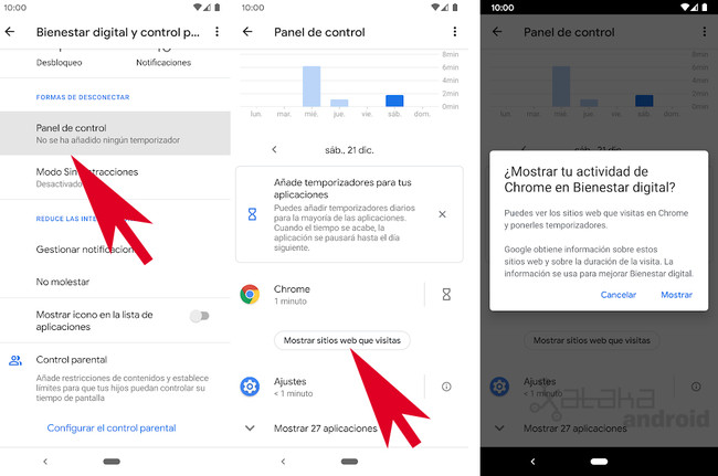 Bienestar digital: cómo añadir temporizadores de sitios web en Android 10