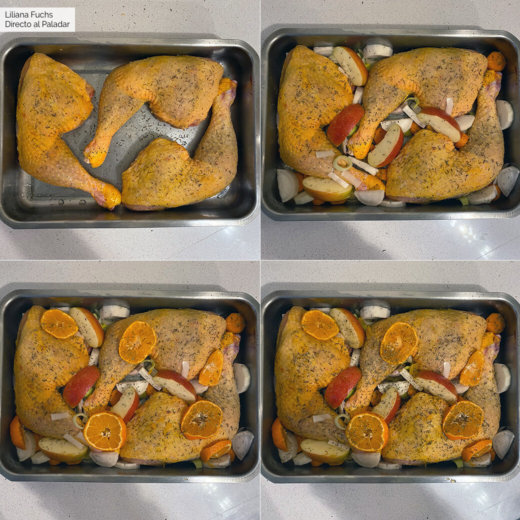 Pollo asado con verduras, manzana y de mandarina. Receta de cocina ...