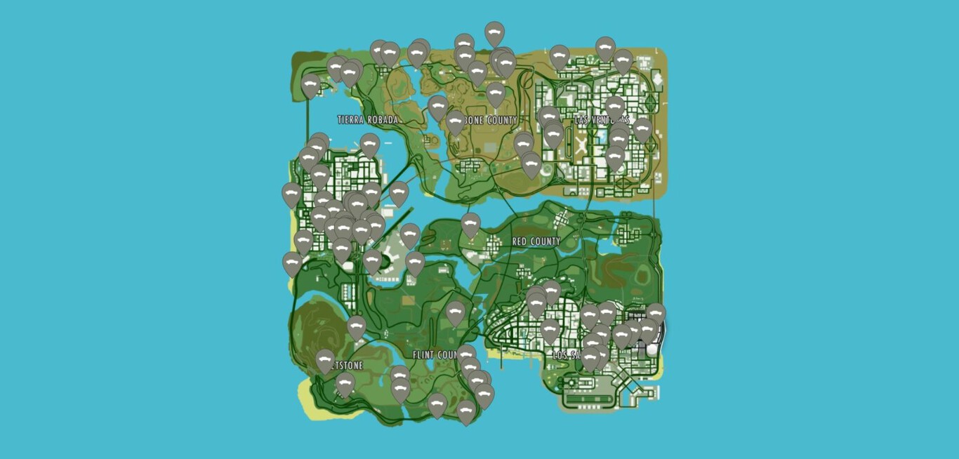 Mapa interactivo de GTA San Andreas, ubicación de todos los coches ...