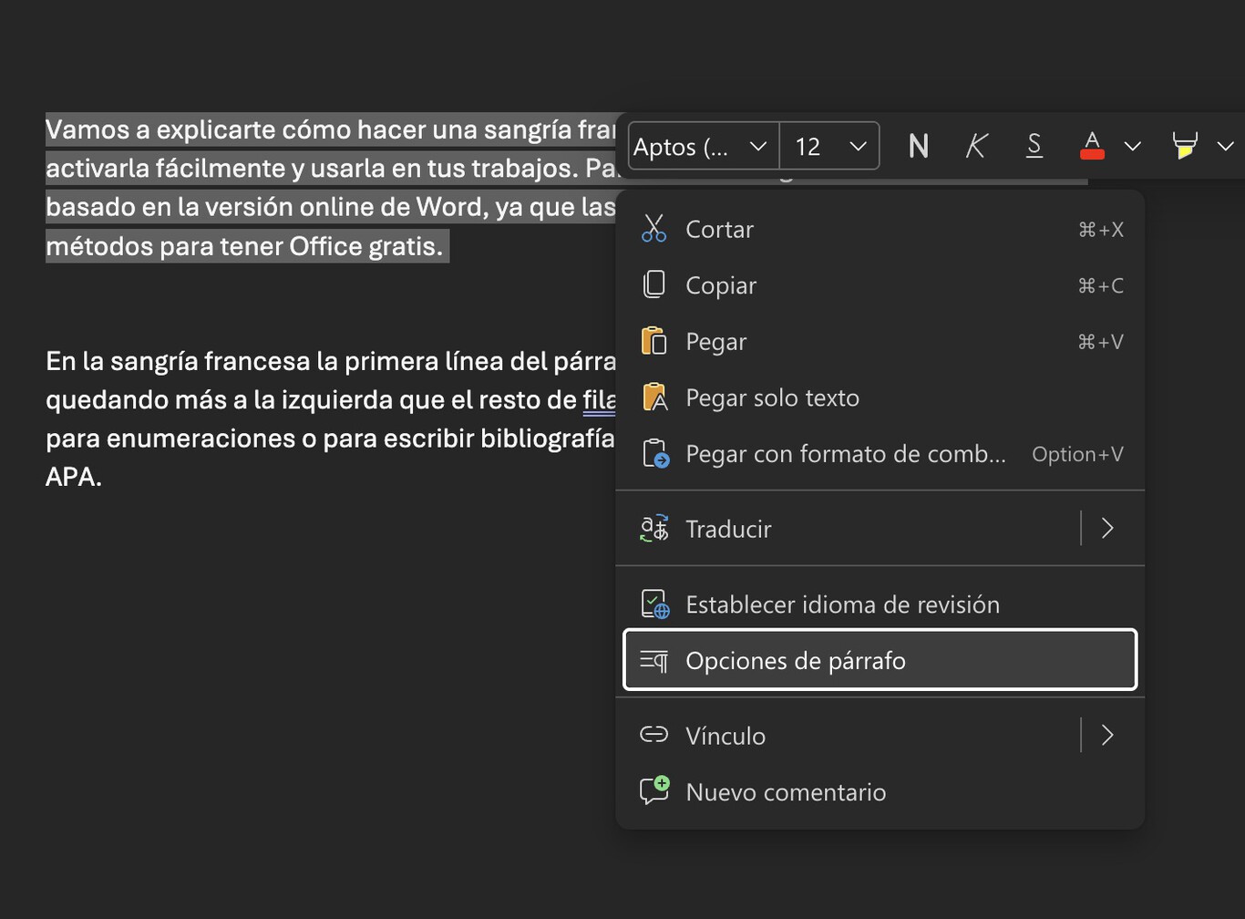 Cómo hacer una sangría francesa en Word