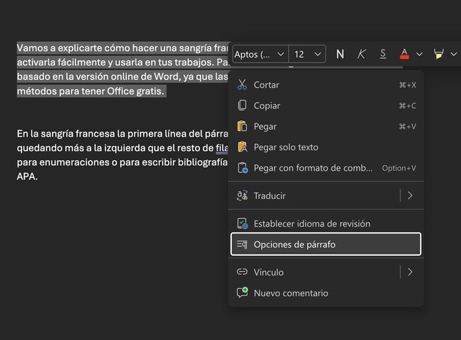 Cómo hacer una sangría francesa en Word