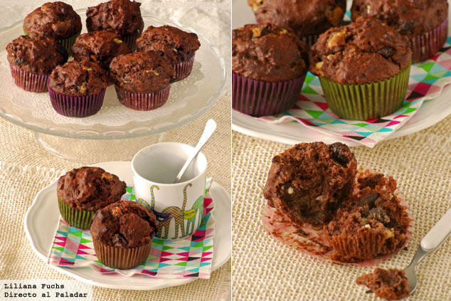 Muffins de triple chocolate. Receta de postre fácil y sencilla